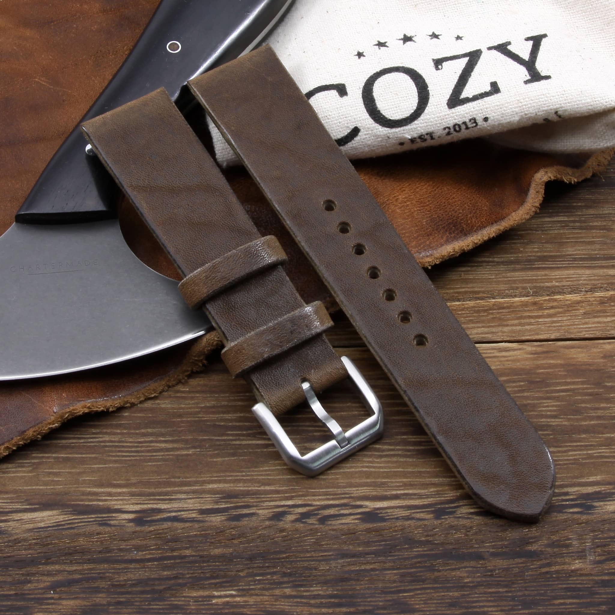 Leather Watch Strap, Vintage 404 (Dark Lava Brown) | Stitch-less – Cozy ...